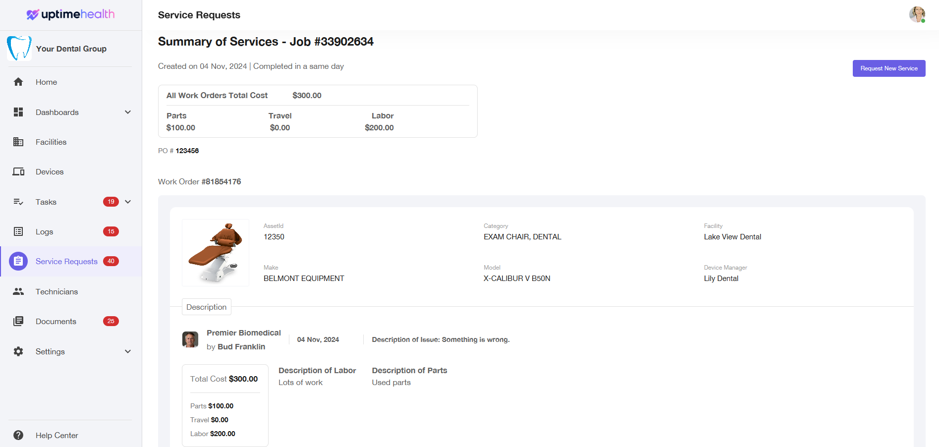 Where can I view my completed service requests?